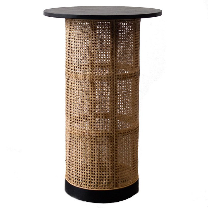 Timber bar leaner furniture black timber top natural rattan wrap base ...