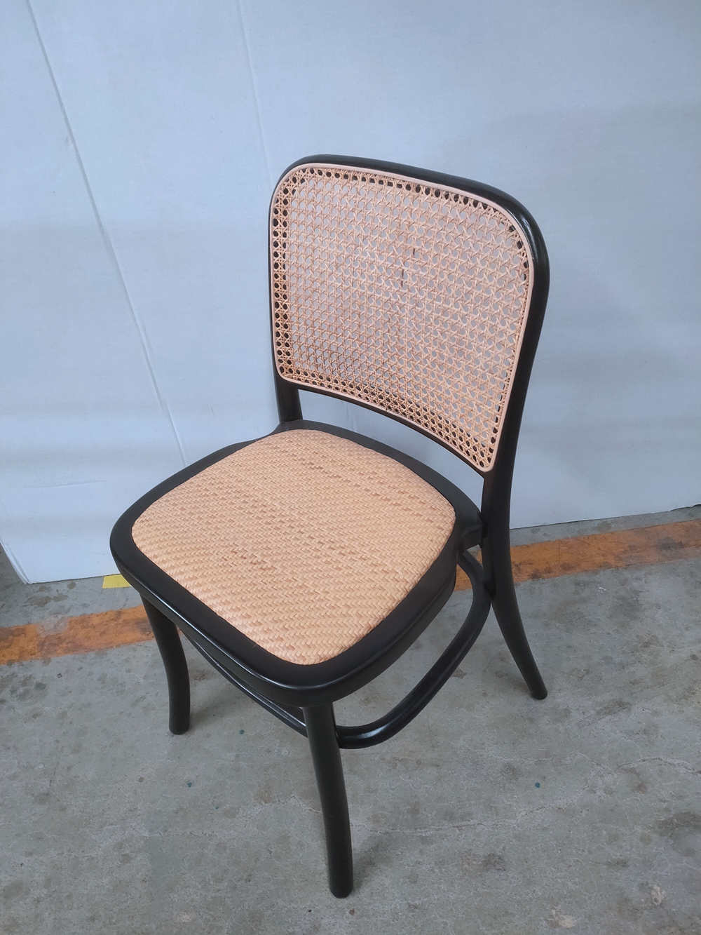 Stackable black lacquered solid wood Rattan Seat dining chair black ...